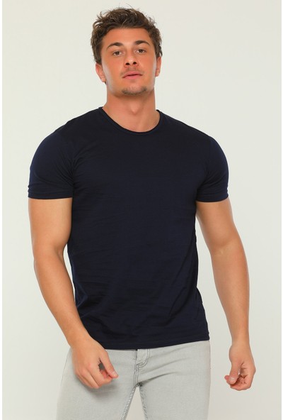 Koyulacivert Erkek Likralı Bisiklet Yaka Slim Fit Basic Body T-Shirt Koyulacivert Erkek Likralı Bisiklet Yaka Slim Fit Basic Body T-Shirt