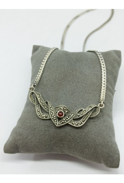 Firuze Gümüş Akik ve Markazit Taşlı Gümüş Kolye