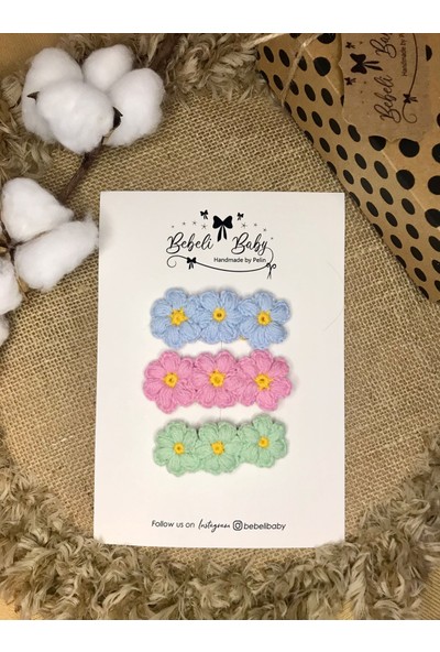 Bebeli Baby Örgü Papatya Toka 3 Lü Set