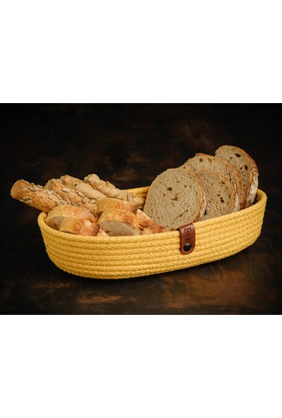 Joyso Pamuk İp El Yapımı Ekmek Sepeti 25 X 15 X 5 Cm