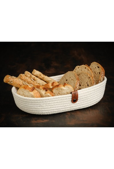 Joyso Pamuk İp El Yapımı Ekmek Sepeti 25 X 15 X 5 Cm