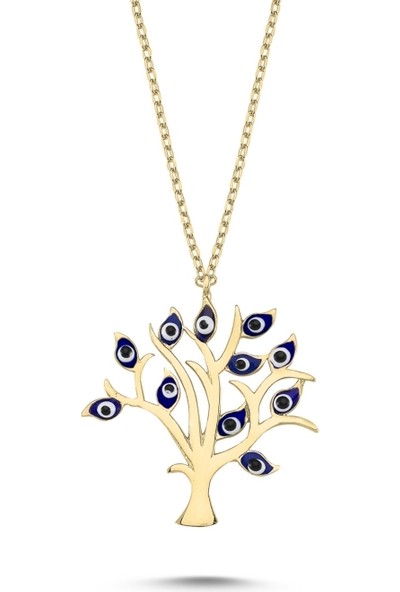 Kutaydan Gümüş Hayat Ağacı Mineli Göz Kolye
