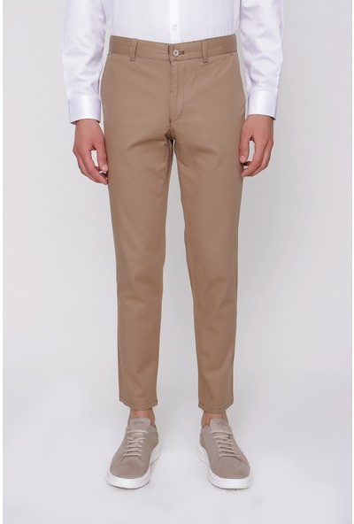 Morven Erkek Camel Pamuk Yan Cep Slim Fit Dar Kesim Pantolon