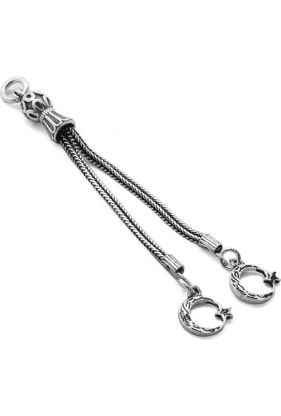 Tesbihname Ayyıldız Tasarım 2li Kamçı 925 Ayar Gümüş Püskül