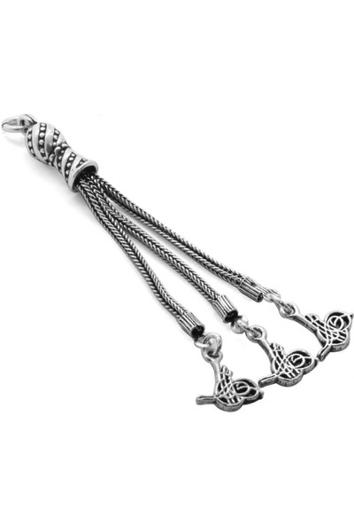 Tesbihname Tuğra Tasarım 3lü Kamçı 925 Ayar Gümüş Püskül Tesbihname Tuğra Tasarım 3lü Kamçı 925 Ayar Gümüş Püskül