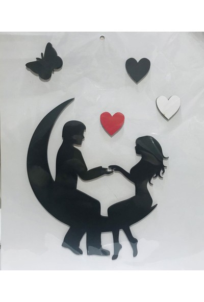 Ay Üstünde Aşk Temalı Ahşap Duvar Dekoru