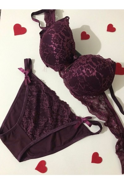 BEYAZITSHOP Kadın Dantelli Destekli Dolgusuz Sütyen Külot Takımı
