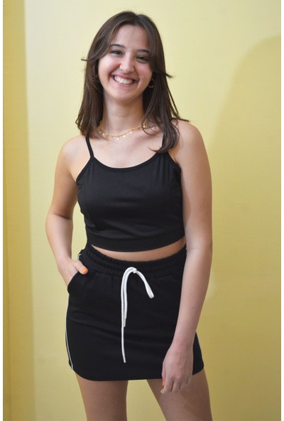 Adda Kadın Siyah Cepli, Bağcıklı Spor Mini Etek