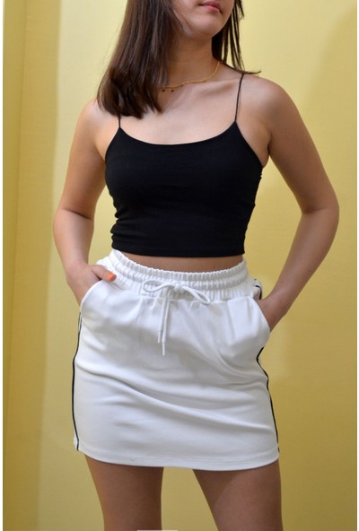 Adda Kadın Beyaz Cepli, Bağcıklı Spor Mini Etek