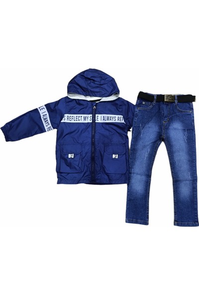 Erkek Çocuk Yağmurluk Kot Pantolonlu Üçlü Takım Erkek Çocuk Yağmurluk Kot Pantolonlu Üçlü Takım