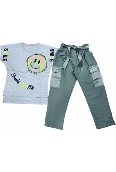 Kız Çocuk Smile Desenli Pantolunlu Takım