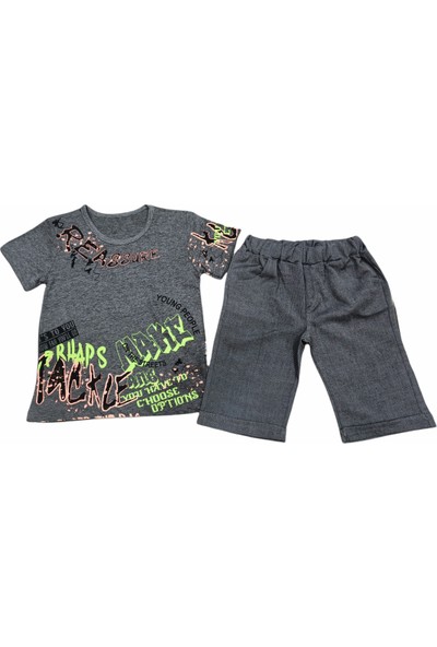 NZC Kids Erkek Çocuk Grafitti Desenli Gabardin Şortlu Takım