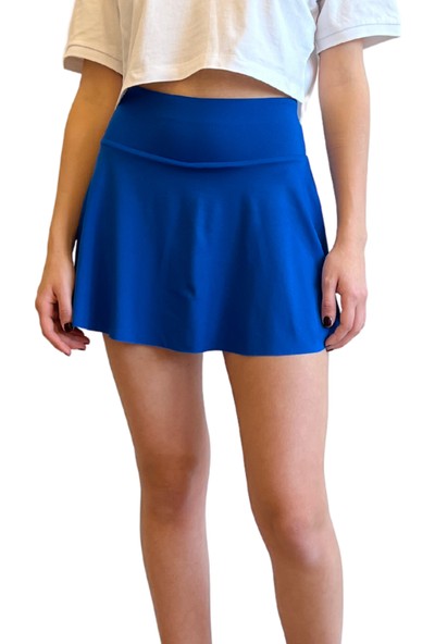 Fitclocks Kadın Saks Mavi Volanlı Spor ve Günlük Kullanım Tenis Şort Etek