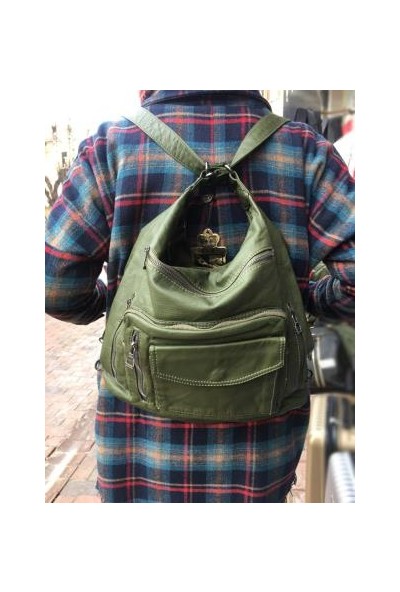 Barcelona Yıkama Deri Bayan Omuz ve Sırt Çantası