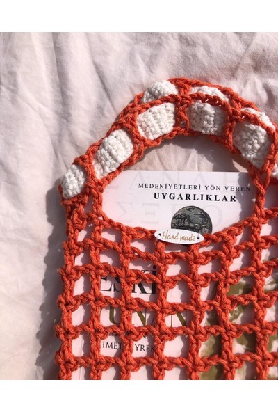 El Yapımı Örgü Kadın Turuncu Omuz Çantası