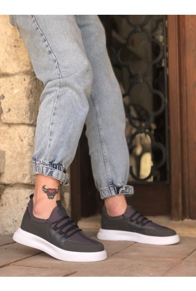 ER0204 Erkek Siyah Bağcıklı Yüksek Taban Tarz Spor Ayakkabı