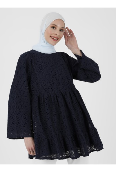 Refka Astarlı Dantel Tunik - Lacivert - Refka Woman