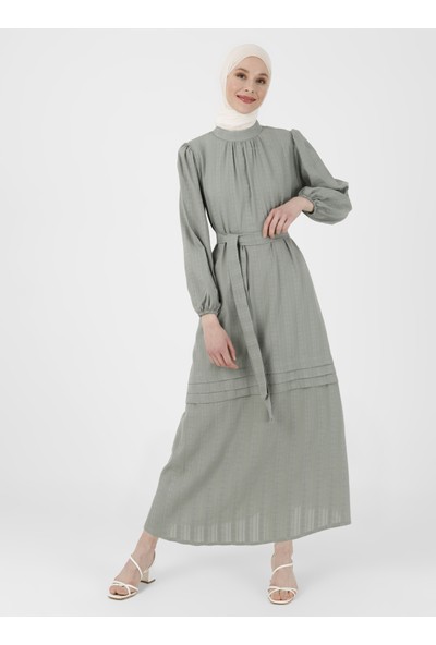 Refka Pamuk Jakar Kemerli Elbise - Su Yeşili - Refka Casual Refka Pamuk Jakar Kemerli Elbise - Su Yeşili - Refka Casual