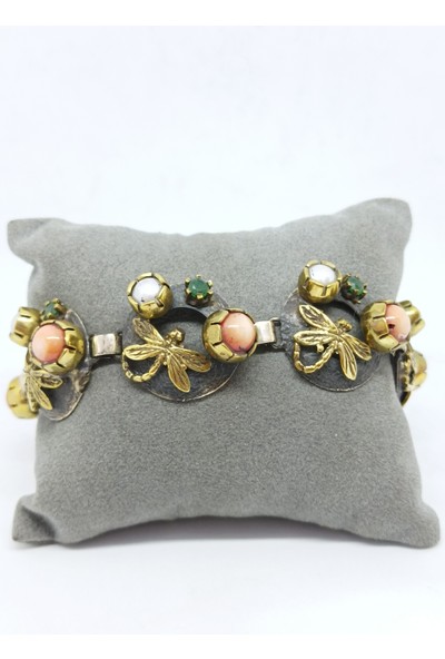 Firuze Gümüş Otantik Yöresel Mercan Taşlı Gümüş Bileklik