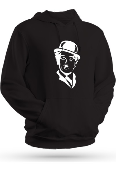 Charlie Chaplin Baskılı Siyah Kapüşonlu Sweatshirt Charlie Chaplin Baskılı Siyah Kapüşonlu Sweatshirt