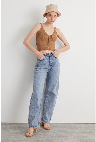 Kadın Zikzak Ipli Triko Crop Bluz Kadın Zikzak Ipli Triko Crop Bluz