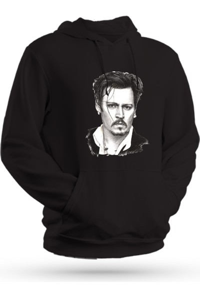 Johnny Depp Baskılı Siyah Kapüşonlu Sweatshirt Johnny Depp Baskılı Siyah Kapüşonlu Sweatshirt