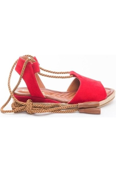 Kırmızı Süet Kadın Sandalet