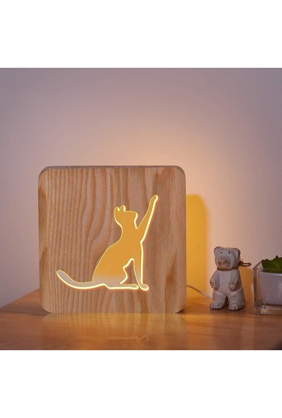 Xinh Lambalar Kedi Şekilli Başucu Lambası Kitty Optik Ahşap Gece Lambası LED Karikatür Masa Masa Işık Rahatlatıcı (Yurt Dışından) Xinh Lambalar Kedi Şekilli Başucu Lambası Kitty Optik Ahşap Gece Lambası LED Karikatür Masa Masa Işık Rahatlatıcı (Yurt Dışından)