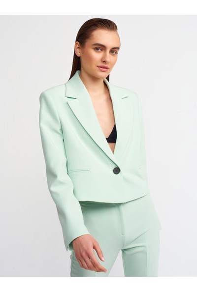 Dilvin 60309 Kısa Blazer Ceket-Su Yeşili