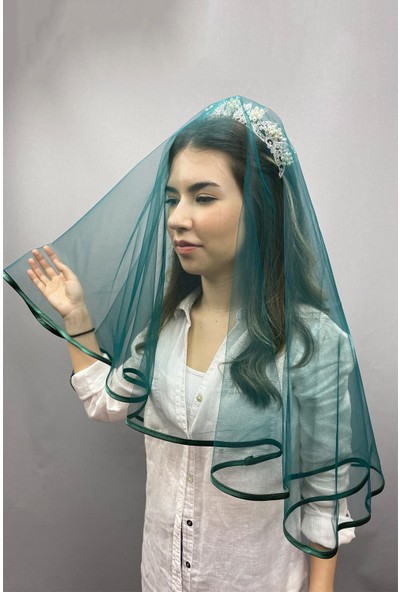 Hayalperest Boncuk Yeşil Biyeli Gelin Duvağı Yüz Örtüsü Hayalperest Boncuk Yeşil Biyeli Gelin Duvağı Yüz Örtüsü