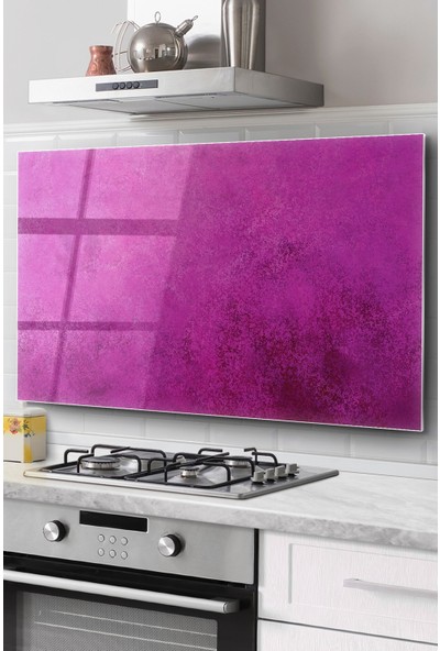 Altıntaş Cam Ocak Arkası Cam Koruyucu Tezgah Ankastre Arkası Koruyucu 76X50 cm | Mor Duvar Desenli