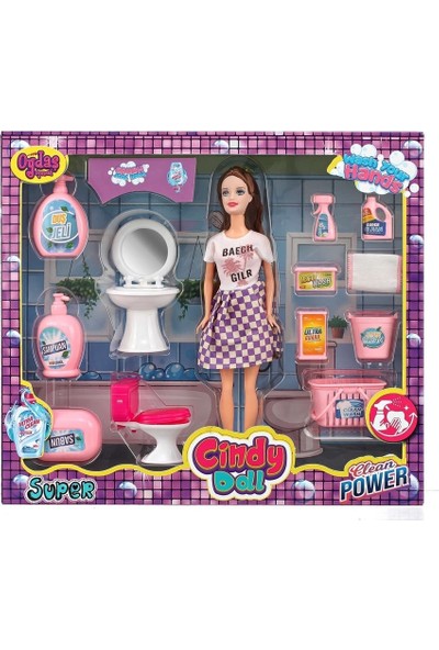 Kahraman Oyuncak Cındy Doll Lavabo ve Temizlik Setli Bebek 13 Parça