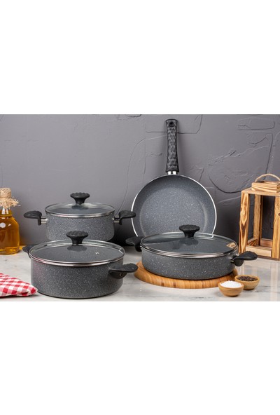 Meşeler Granit Tencere Seti 7 Parça Gri