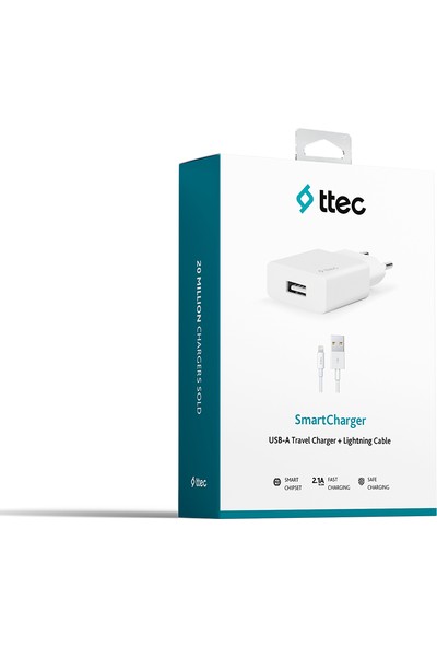 Ttec Smartcharger 2.1A Seyahat Şarj Aleti + Lightning Kablo 2 Yıl Garantili Ttec Smartcharger 2.1A Seyahat Şarj Aleti + Lightning Kablo 2 Yıl Garantili