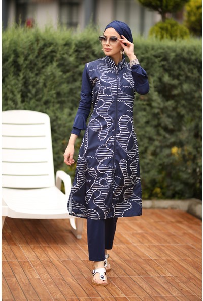 Remsa Mayo Tasarım Tam Kapalı Tesettür Mayo Halat ve Zincir Desenli 22962 Remsa Mayo Tasarım Tam Kapalı Tesettür Mayo Halat ve Zincir Desenli 22962