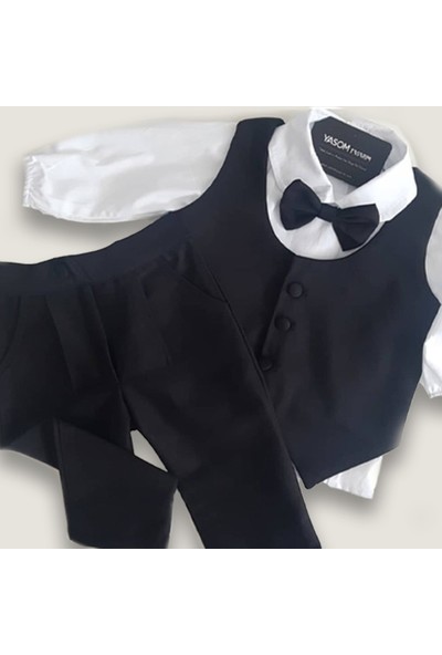 Bebe Yaka Gömlek Yelekli Siyah Pantolon Takım