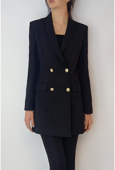 Oyya Kadın Siyah Gold Düğmeli Astarlı Blazer Ceket YY101029 Oyya Kadın Siyah Gold Düğmeli Astarlı Blazer Ceket YY101029