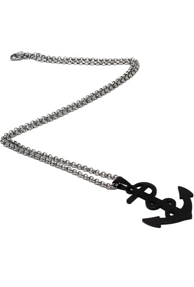 Bakcenter Siyah Renk Deniz Çapası Çelik Kolye