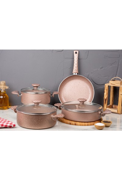 Meşeler Granit Tencere Seti 7 Parça Krem