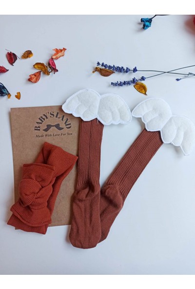 Babysland Siyah Ribanna Bandana Melek Kanatlı Dizaltı Çorap 2 Li Set