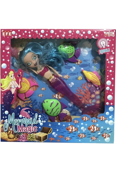 Efe Oyuncak Deniz Kızı Oyuncak Bebek Kuyruğu Işıklı 30 cm Aksesuarlı Mavi Saçlı