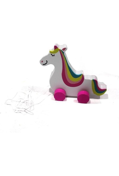 Erdmsp Ahşap Ipli Unicorn Araba Çocuk Ahşap Oyuncak
