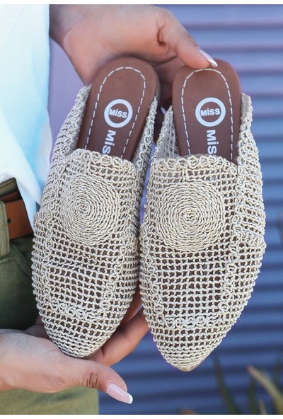 Pabucmarketi Vizon Örgülü Kadın Terlik