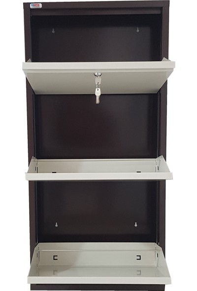 Pratik Metal Ayakkabılık ve Mobilya 3'lü Kilitli Pratik Metal Ayakkabılık (Kahve - Krem)