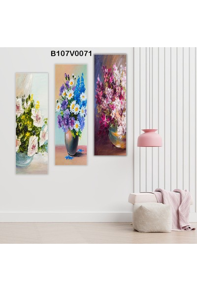 Napoli Home 3'lü 19X60 Çiçek Desenli Dijital Baskılı Dekoratif Ahşap Tablo