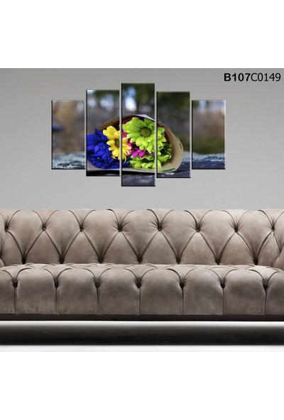 Napoli Home Renkli Papatya Desenli Dijital Baskılı 5 Parçalı Ahşap Tablo