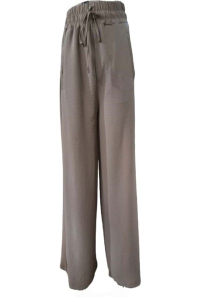 Oxp 0257 Kadın Hamur Keten Kapri Boy Lastikli Pantolon. - Bej - S