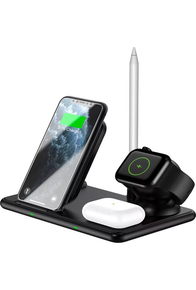 Beyzelif Ally W58 15W Qi Hızlı Şarj 4 In 1 Apple iPhone+ Airpods Pro Kablosuz Şarj Standı