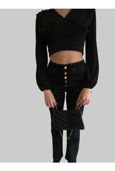 Önü Düğmeli Flare Pantolon