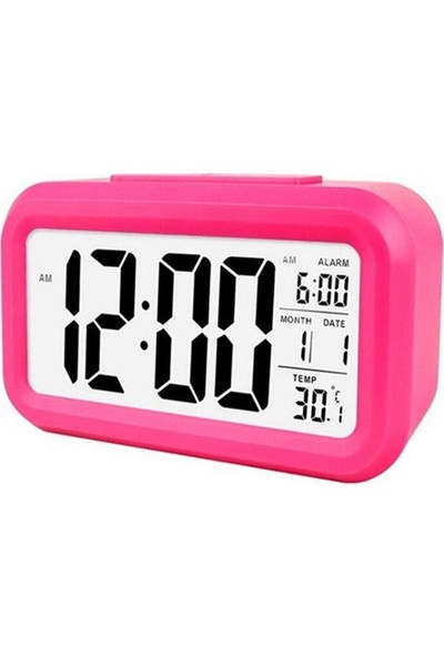 Mavikuğu Dijital Masa Saati Fotoselli Alarmlı Işıklı Termometre Takvim Çalar Saat Pembe